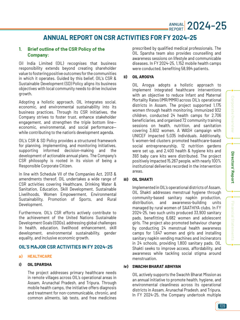 OIL's CSR Initiatives Overview 2024-25 | PDF | Corporate Social ...