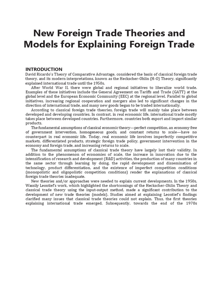 New Foreign Trade Theories and Models For Explaining Foreign Trade ...