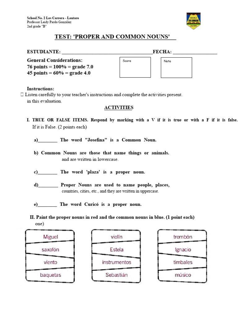 Test Common and Proper Nouns | PDF | Noun | Human Communication