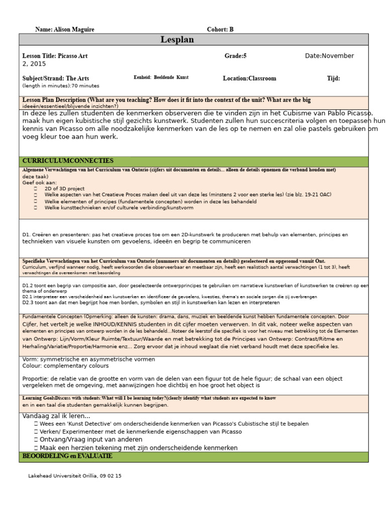 Lesplan - Picasso | PDF