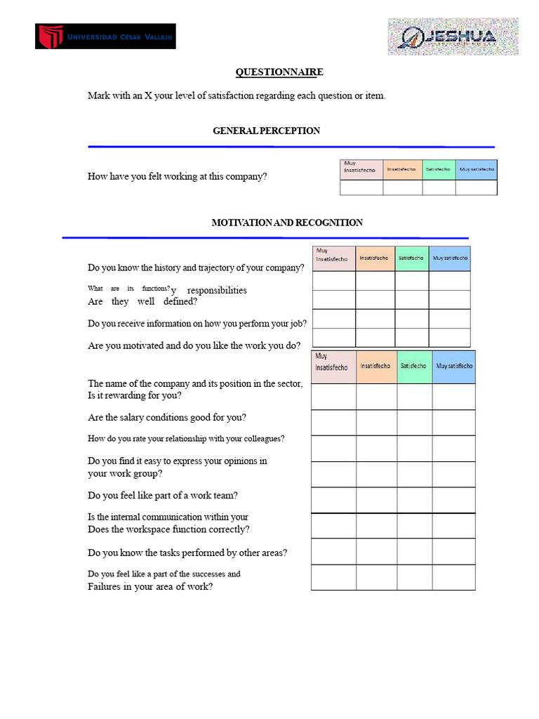 Model Questionnaire To Evaluate Job Satisfaction | PDF