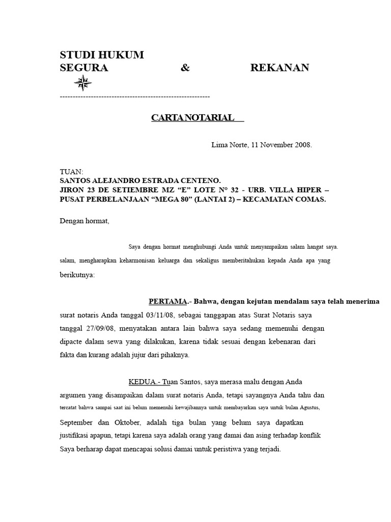 Surat Notaris Penyelesaian Sewa Properti | PDF