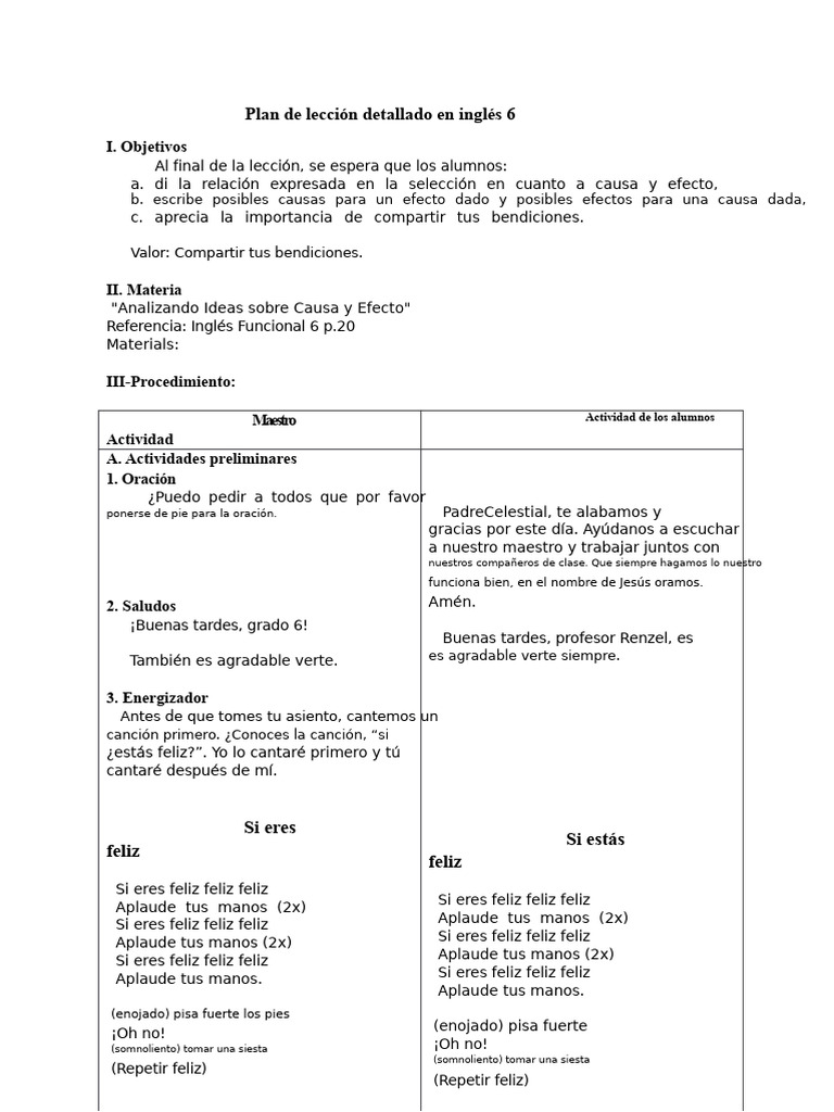 Lección de Causa y Efecto en Inglés 6 | PDF
