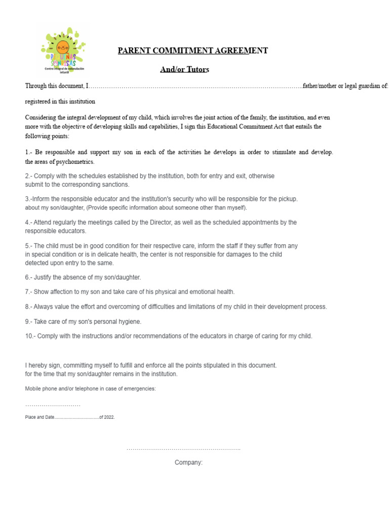 Commitment Letter and Daycare Registration | PDF
