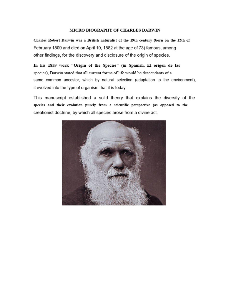 Micro Biography of Charles Darwin | PDF