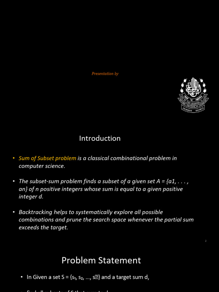 Subset Sum Problem Using Backtracking, 2023BCSE024 | PDF | Mathematical ...