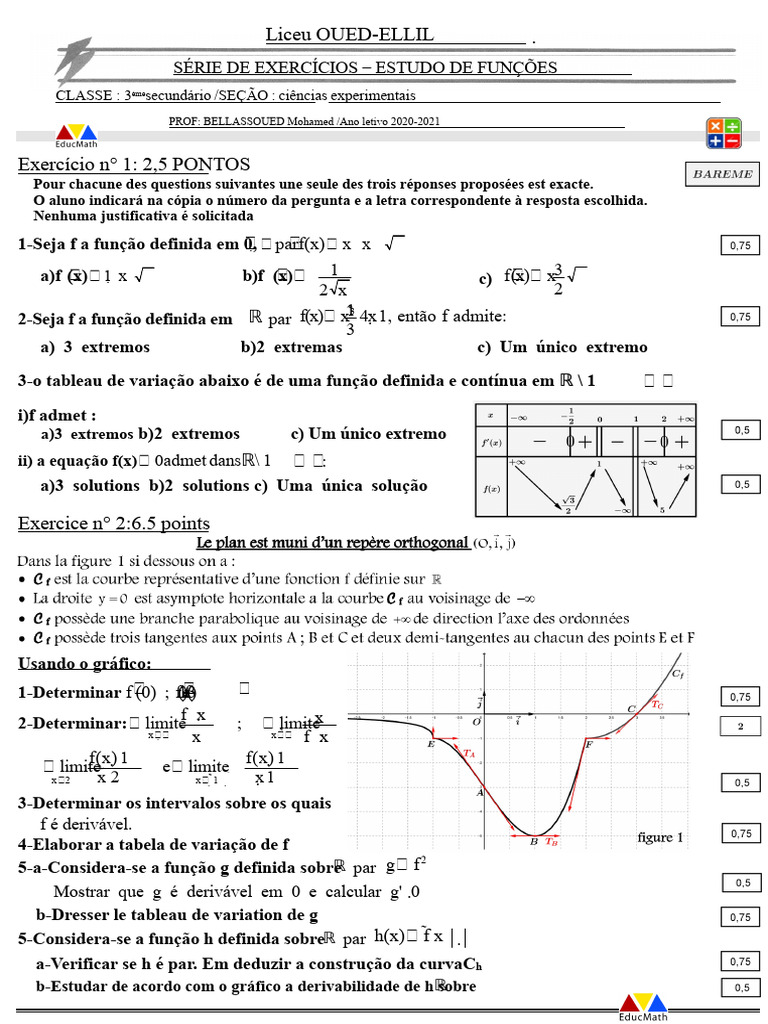 Exercícios de Estudo de Funções para 3º Ano | PDF | Tangente | Curva