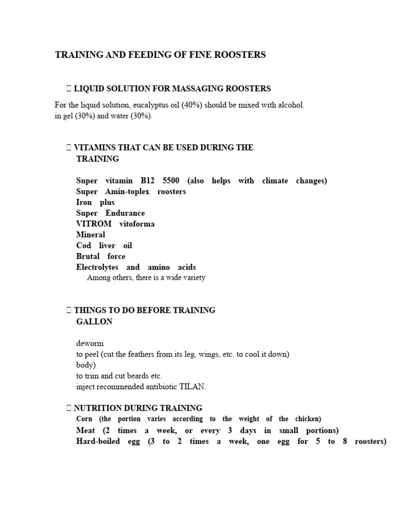Rooster Training and Nutrition Guide | PDF | Foods