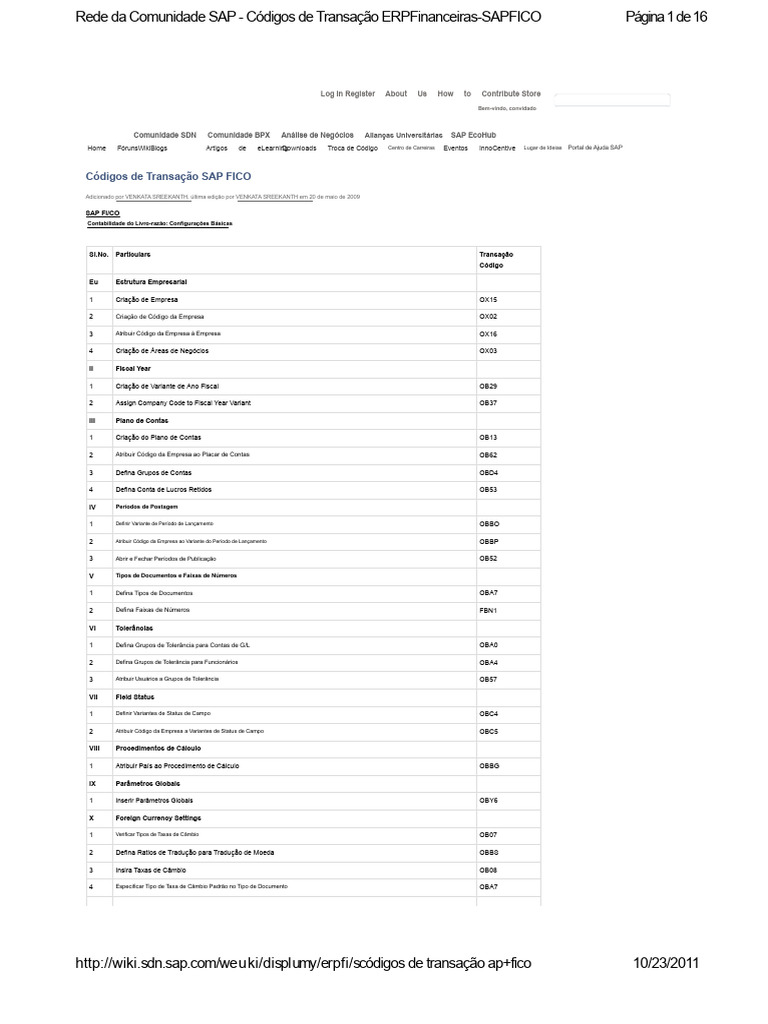 Códigos de Transação SAP FI/CO | PDF | Contabilidade | Cheque (banco)