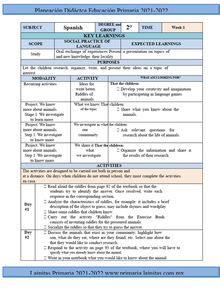 January - 2nd Grade Spanish (2021-2022) | PDF | Information | Knowledge