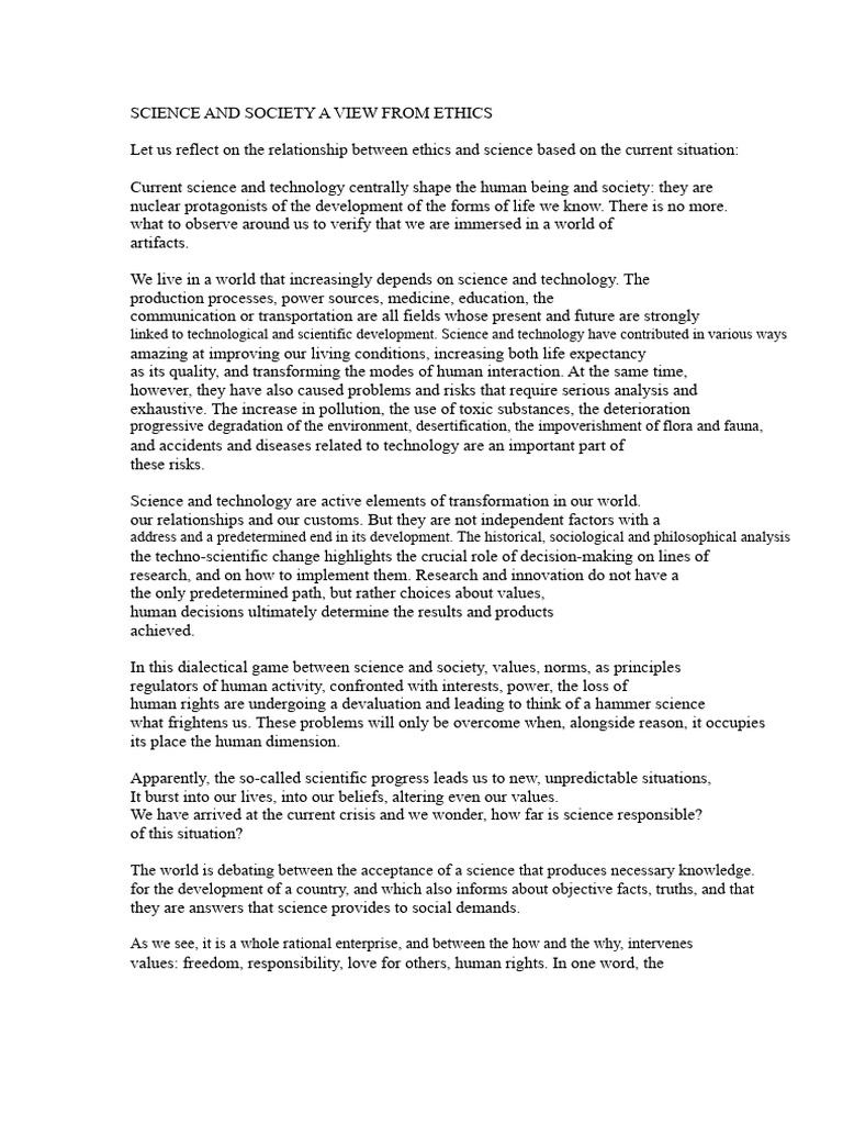 Science and Society: A Perspective From Ethics | PDF | Science | Value ...