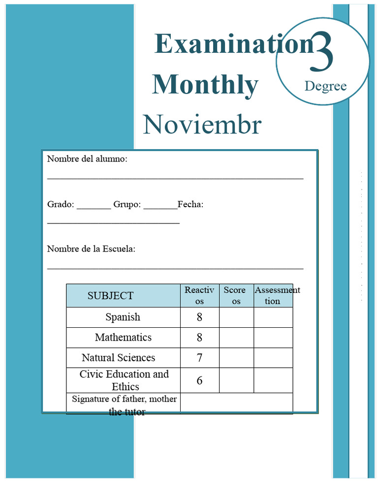 3rd Grade - Monthly Exam November | PDF | Zoology