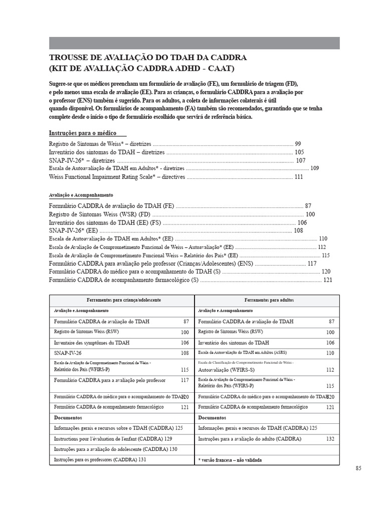 KIT DE AVALIAÇÃO DO TDAH DA CADDRA - CANADÁ 2011 (48 Páginas - 287 KB ...
