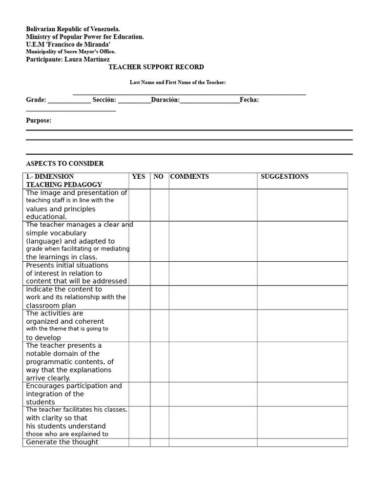 Teacher Pedagogical Accompaniment Instrument 1 | PDF | Teachers ...