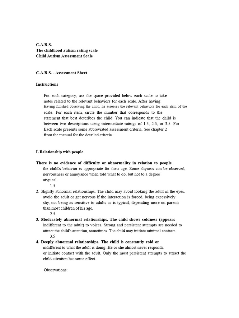 Childhood Autism Rating Scale Guide | PDF | Autism | Nonverbal ...