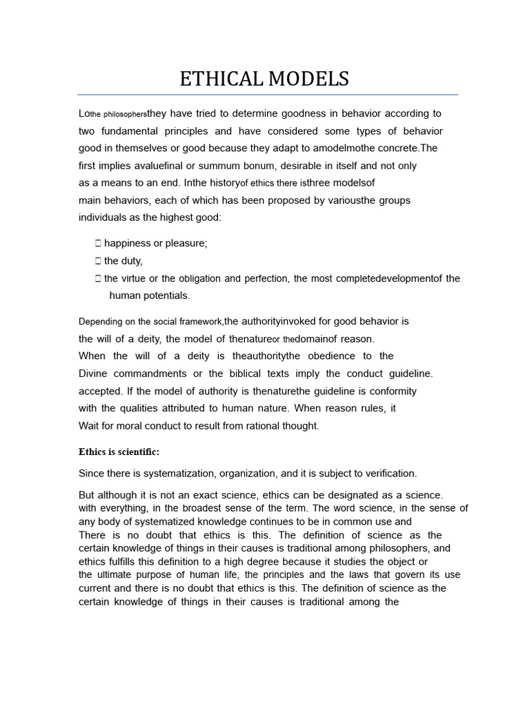 Ethical Models | PDF | Pleasure | Hedonism