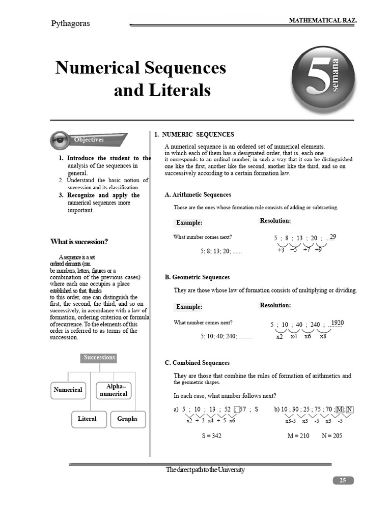 Sem 5 - Numerical and Literal Sequences | PDF | Sequence | Numbers
