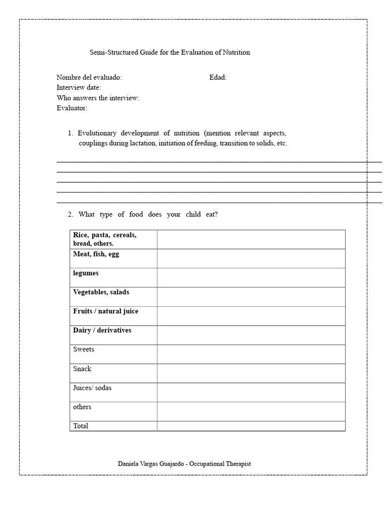 Semi-Structured Evaluation Guideline For Nutrition | PDF | Foods