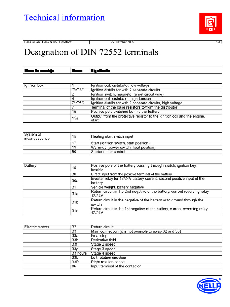 DIN 72552 Terminal Designations Guide | PDF | Relay | Switch