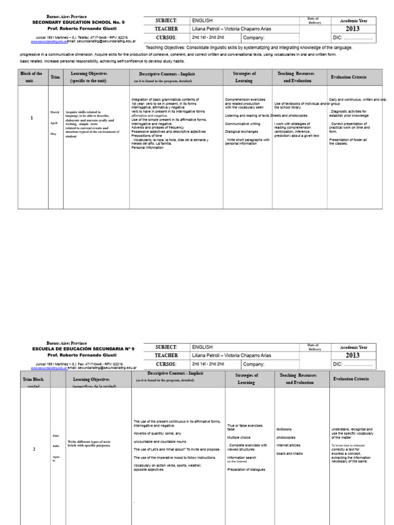 Planning 2nd Year Secondary English | PDF | English Language | Language ...