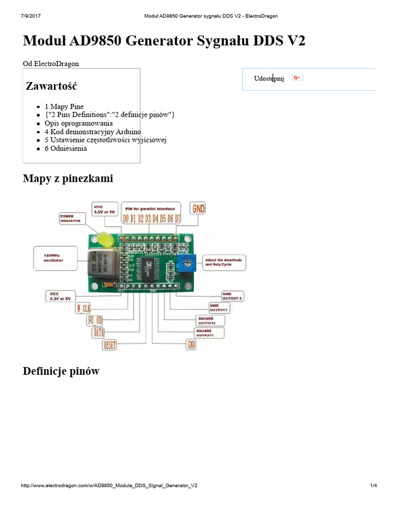 Moduł AD9850 DDS Generator Sygnalów V2 - ElectroDragon PDF | PDF