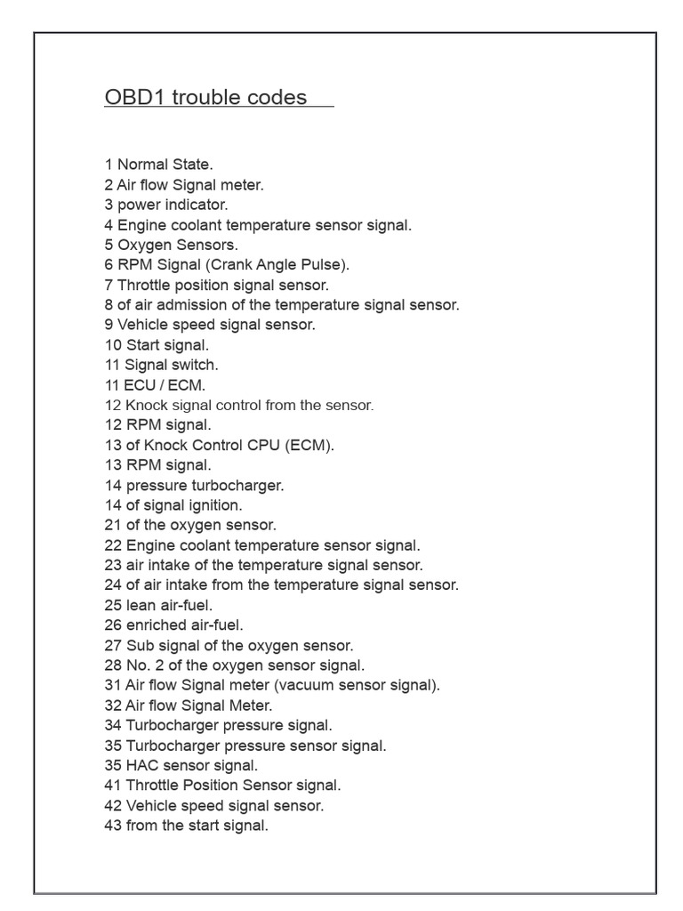 OBD1 Fault Codes | PDF | Throttle | Fuel Injection