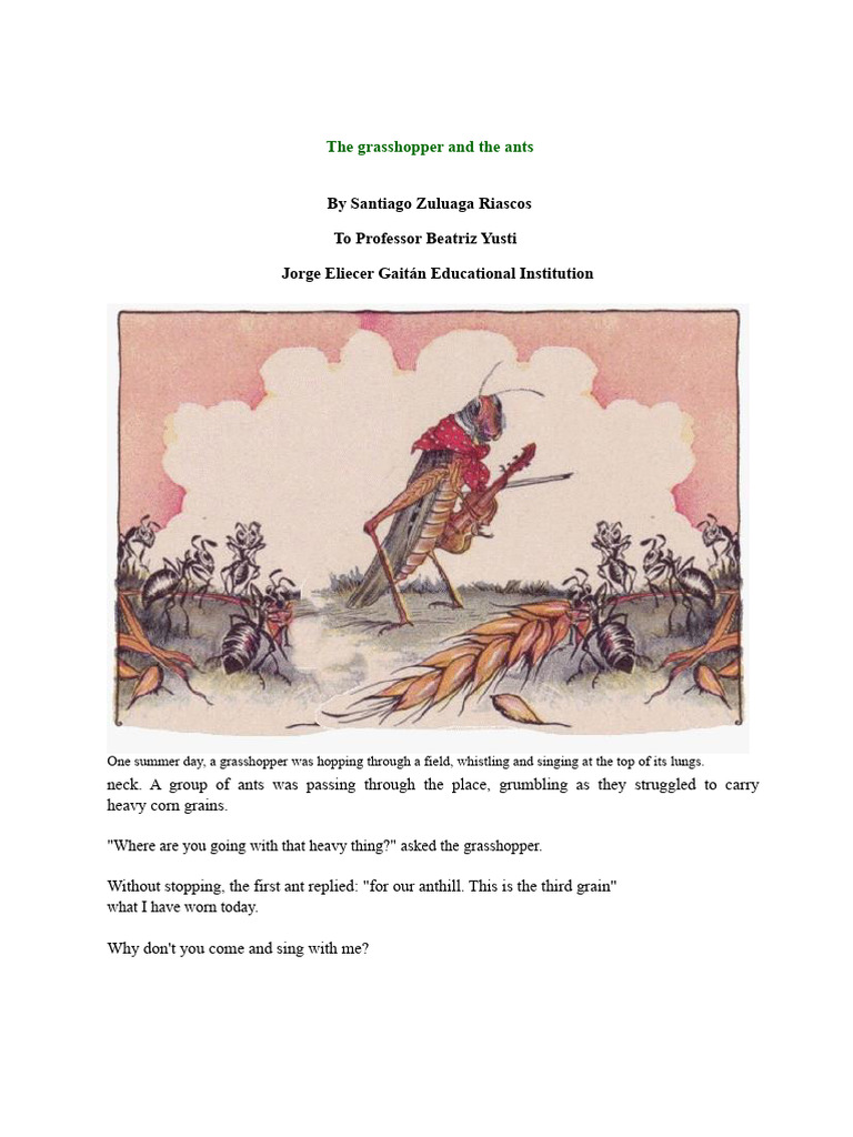 The Grasshopper and the Ants Fable | PDF | Biological Interactions ...