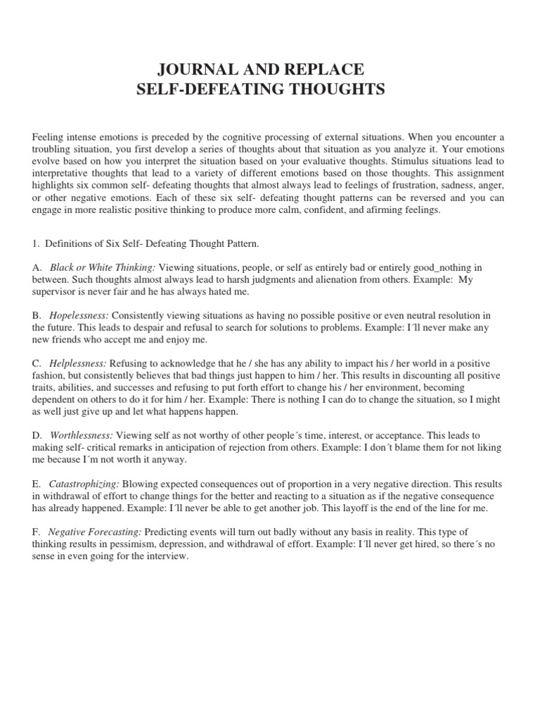 Replace Self Defeating Thaughts | PDF | Thought | Self