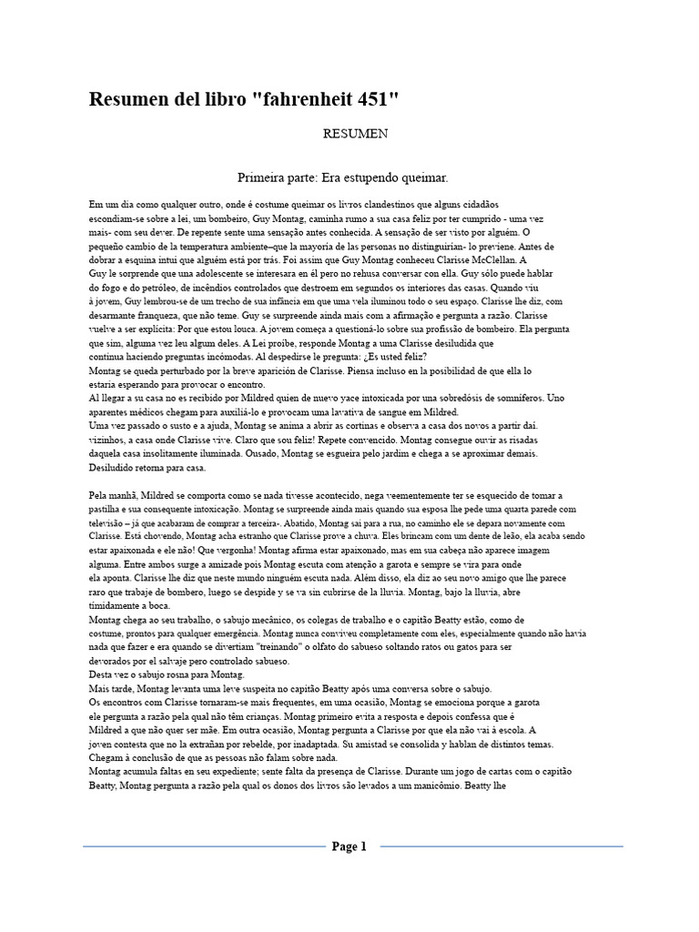 Resumo de "Fahrenheit 451" | PDF | Ray Bradbury