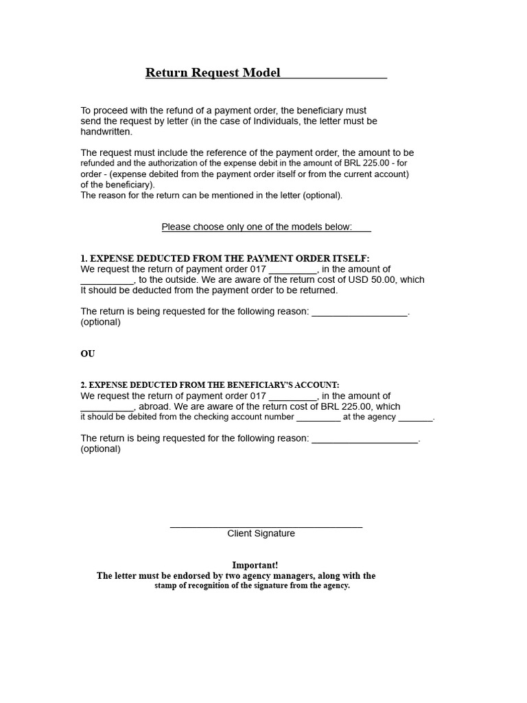 Return Request Template | PDF