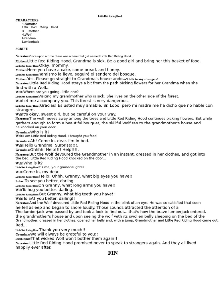 Little Red Riding Hood Play | PDF | Little Red Riding Hood | Fairy Tales