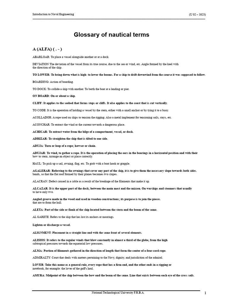 Glossary of Nautical Terms PDF | PDF | Ships | Anchor