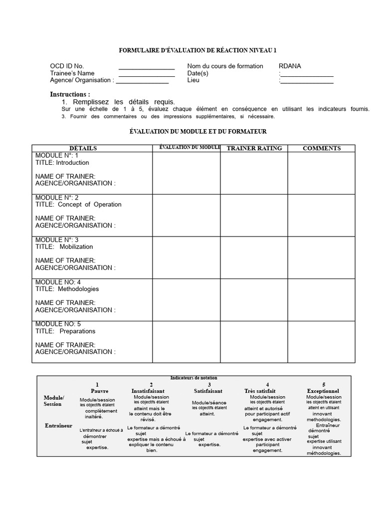 Évaluation de Formation Niveau 1 | PDF