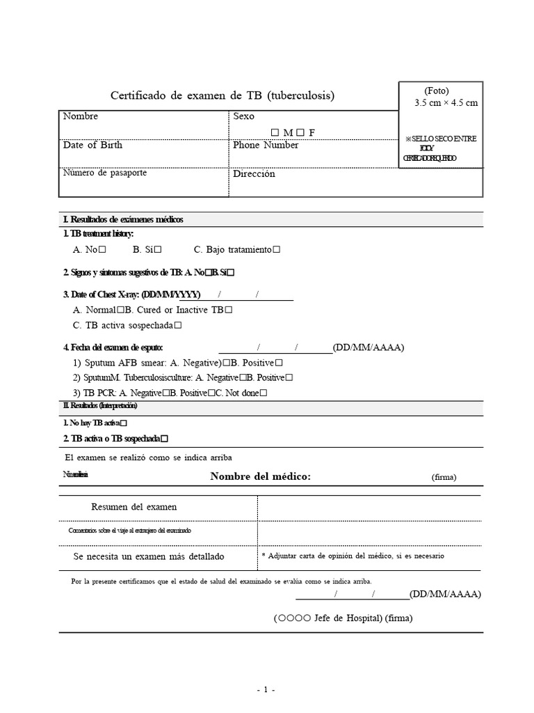 Certificado de Examen de Tuberculosis | PDF | Medicina | Enfermedades ...