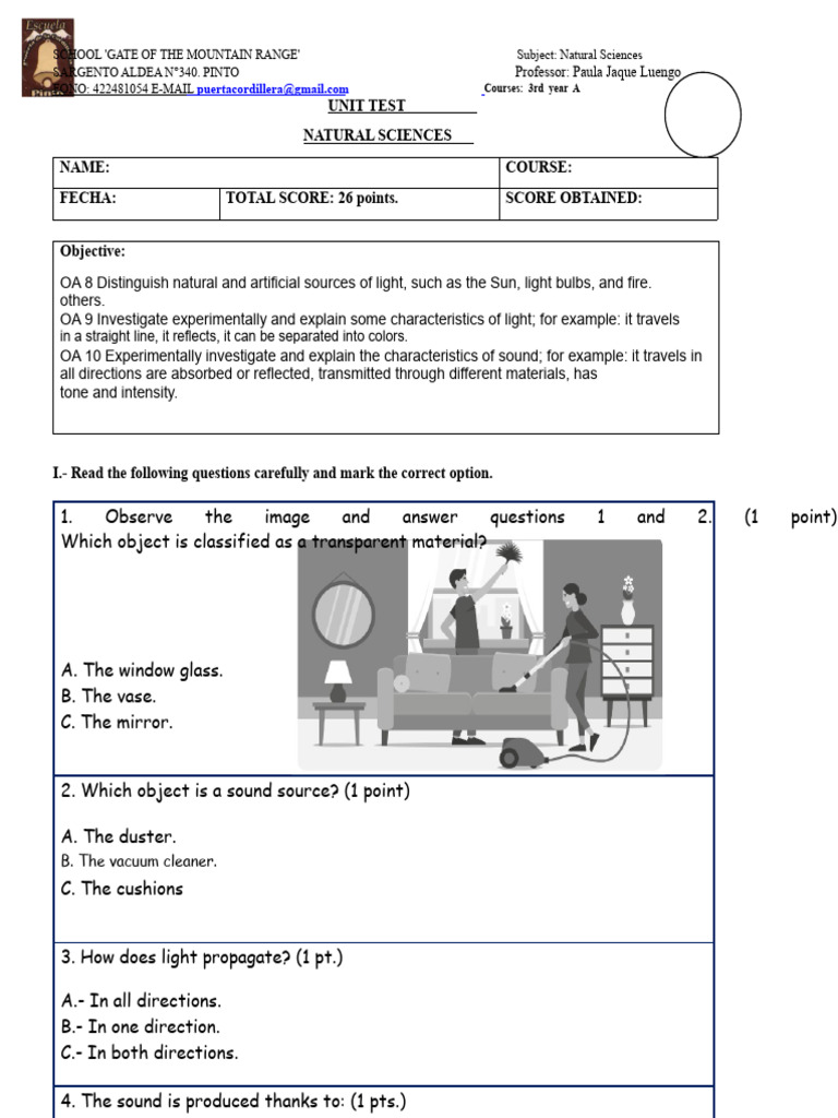 Evaluation of Science Light and Sound | PDF | Light | Electromagnetic ...