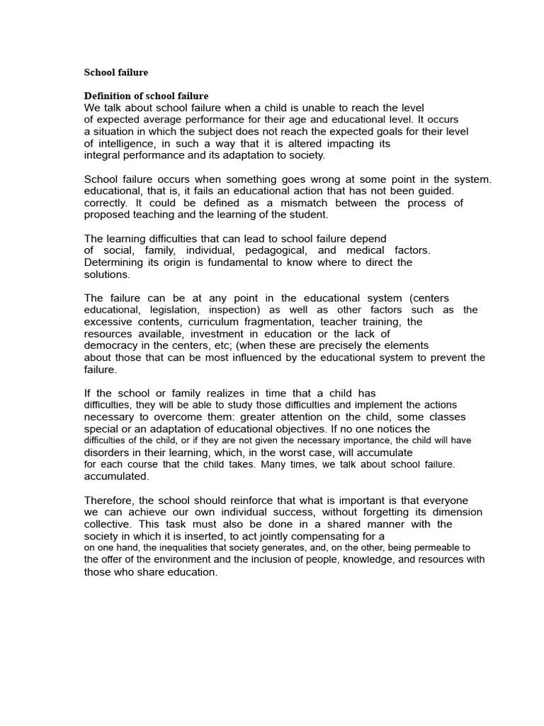 The School Failure Theoretical Framework | PDF | Learning | Attention ...