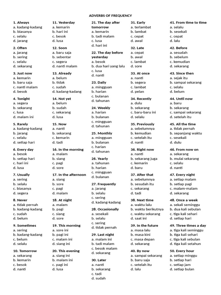Word Power Adverbs of Frequency | PDF