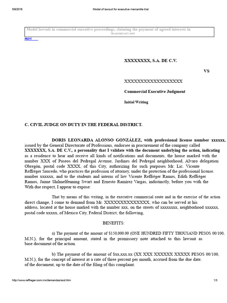 Model of Executive Commercial Lawsuit | PDF | Lawsuit | Interest