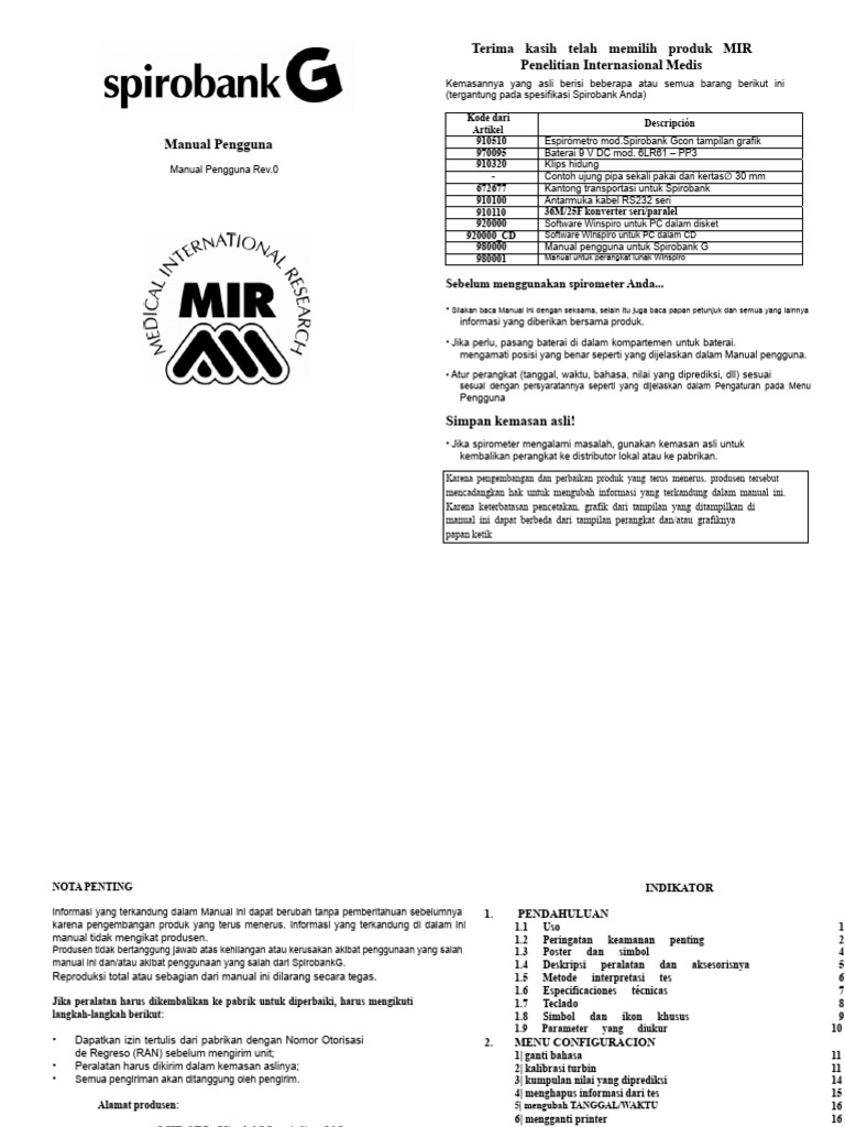 Panduan Penggunaan Spirometer Spirobank | PDF