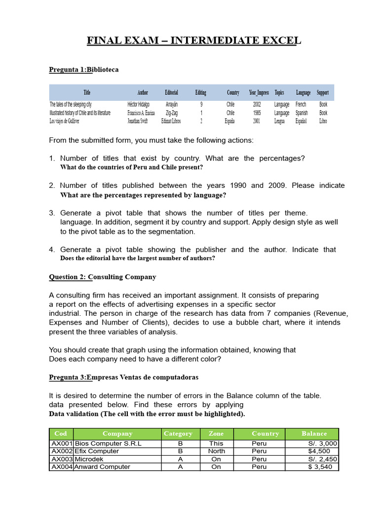 Intermediate Excel Final Exam | PDF