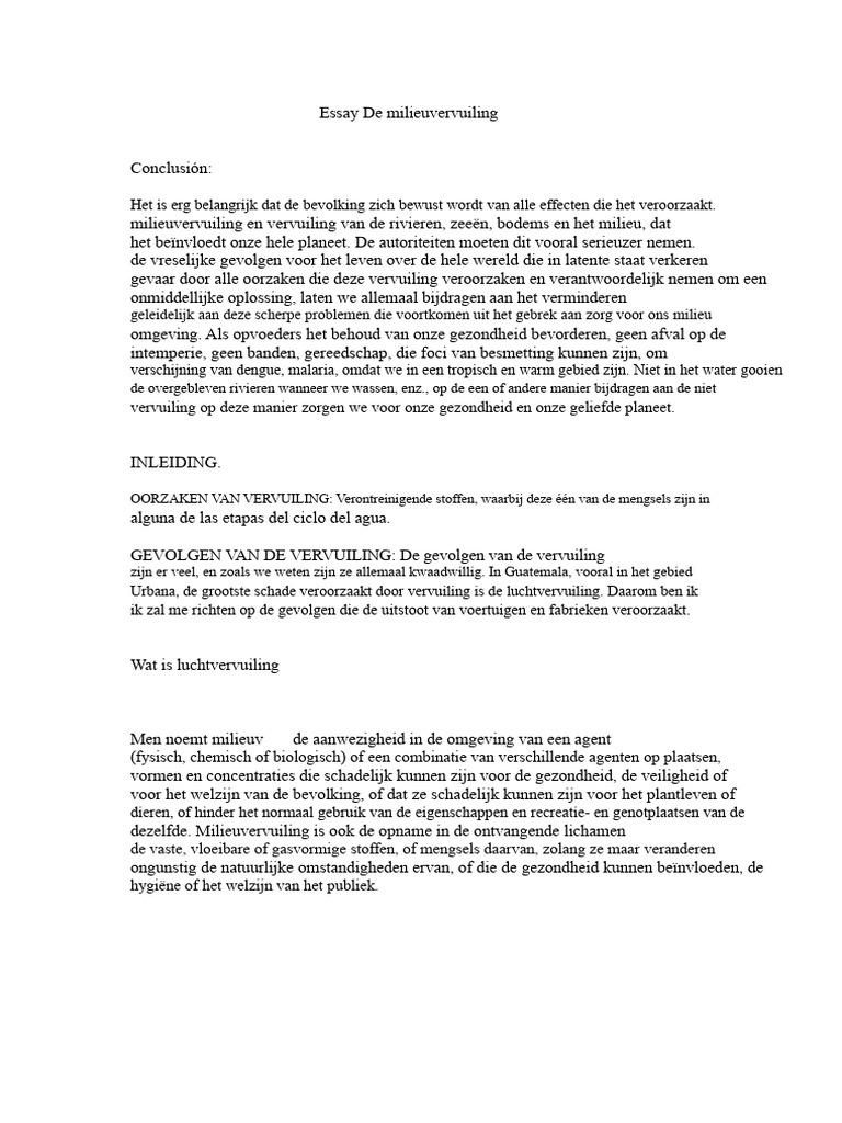 Essay Over Milieuvervuiling | PDF