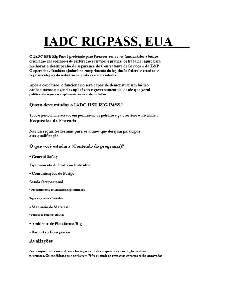 IADC HSE Rig Pass: Segurança em Perfuração | PDF