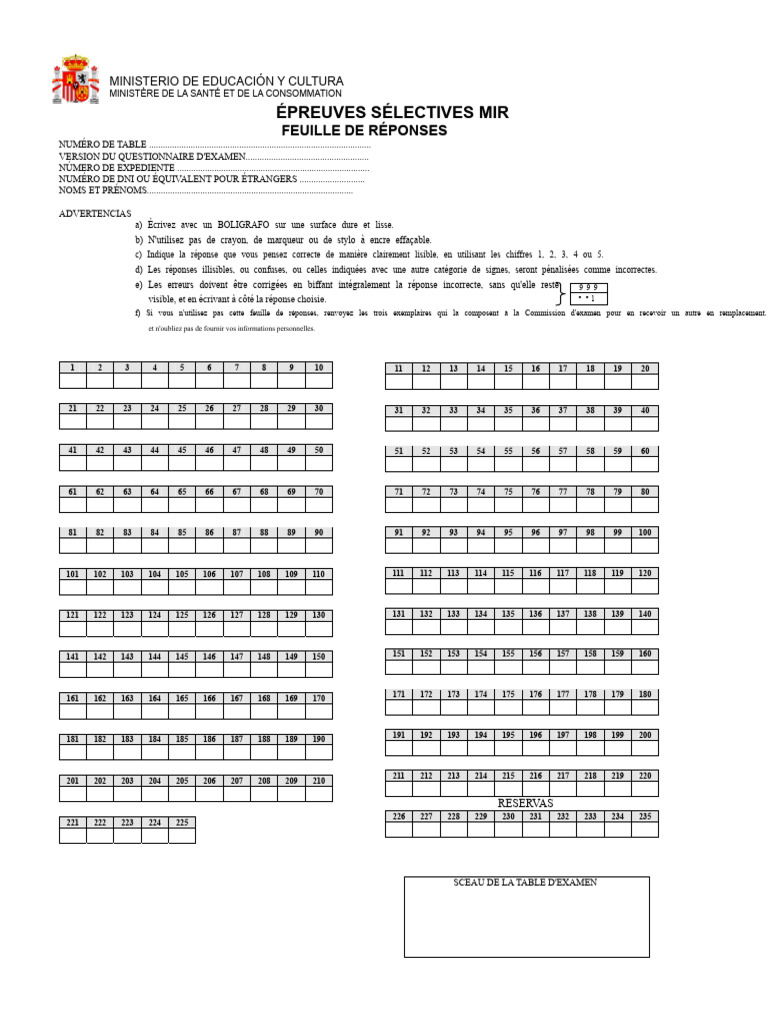 Feuille de Réponses MIRES | PDF
