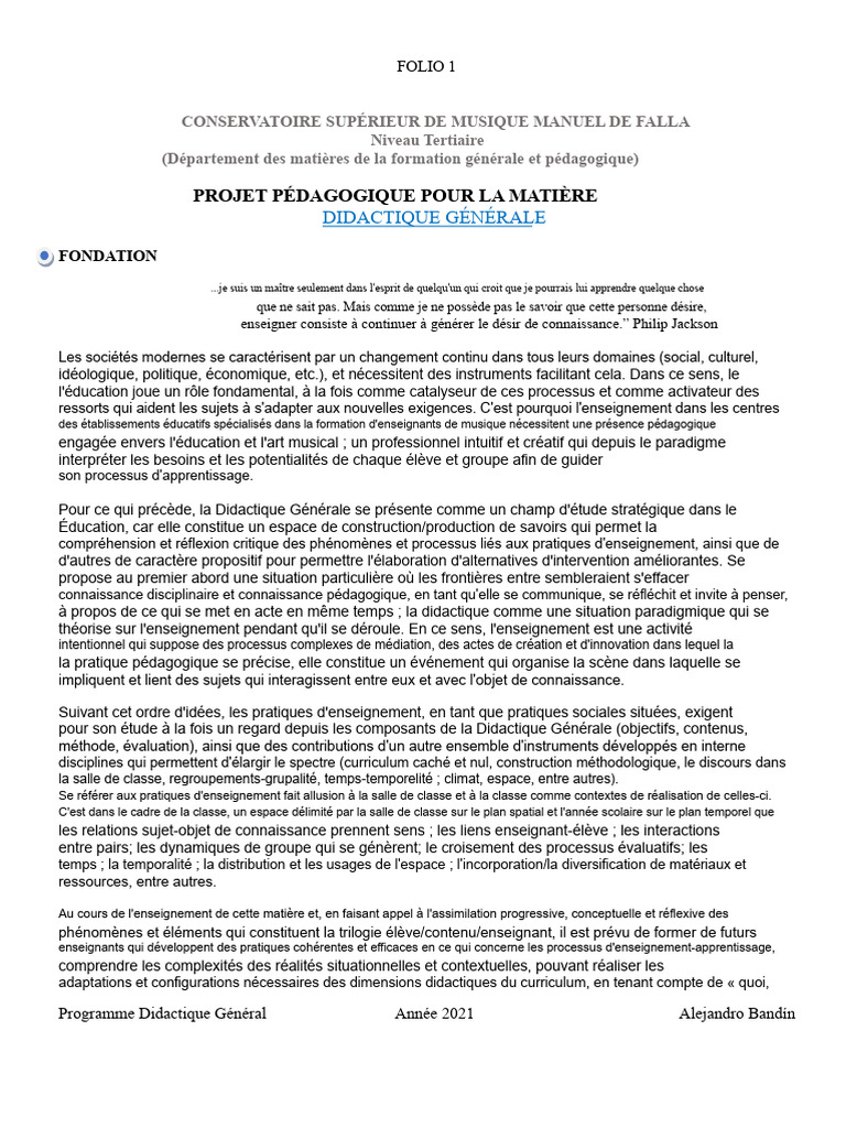 Didactique Générale en Éducation Musicale | PDF | Pédagogie | Enseignement