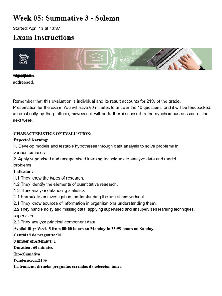 Exam - Week 05 - Summative 3 - Solemn | PDF | Hypothesis | Quantitative ...