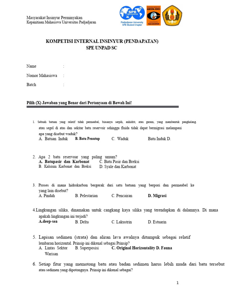 Kompetisi Internal Insinyur Perminyakan UNPAD | PDF