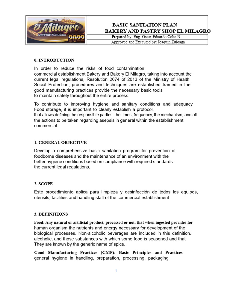 Basic Sanitation Plan - Bakery El Milagroso | PDF | Disinfectant | Waste
