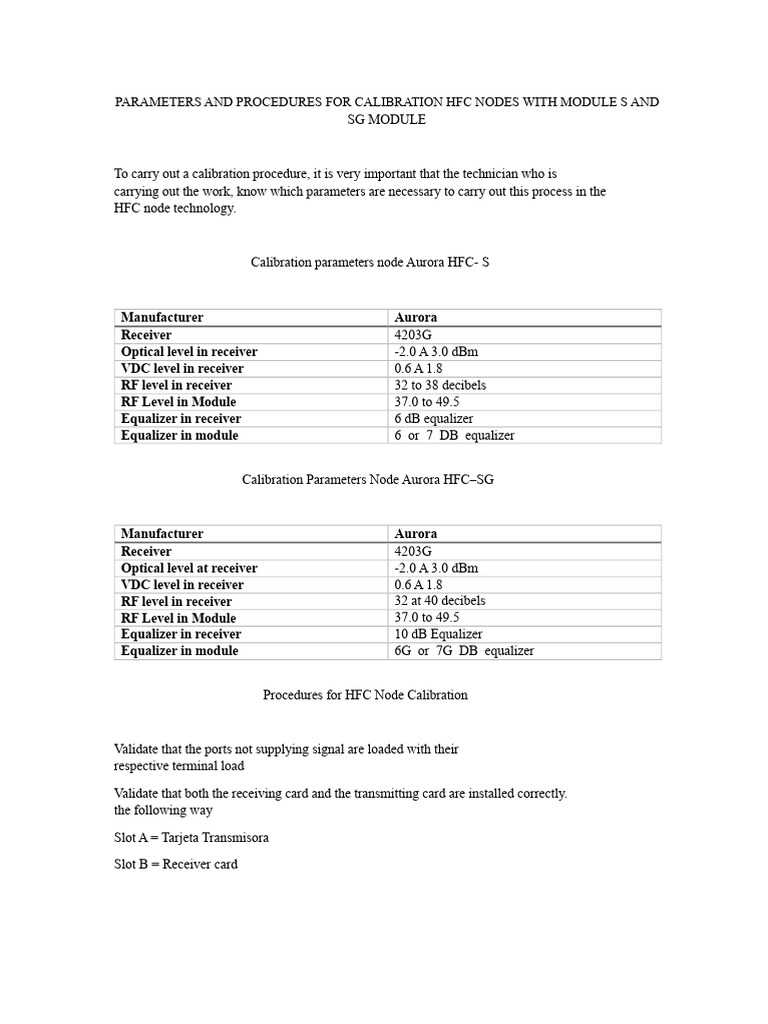 Parameters - Calibration Procedure Node Aurora Module S-SG | PDF ...
