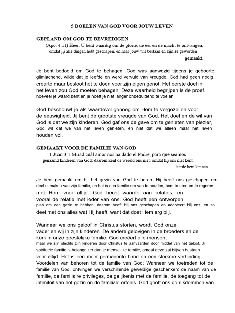 5 Doelen Van God Voor Jouw Leven | PDF