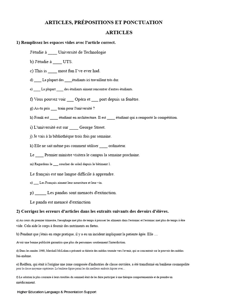 Articles et ponctuation en français | PDF